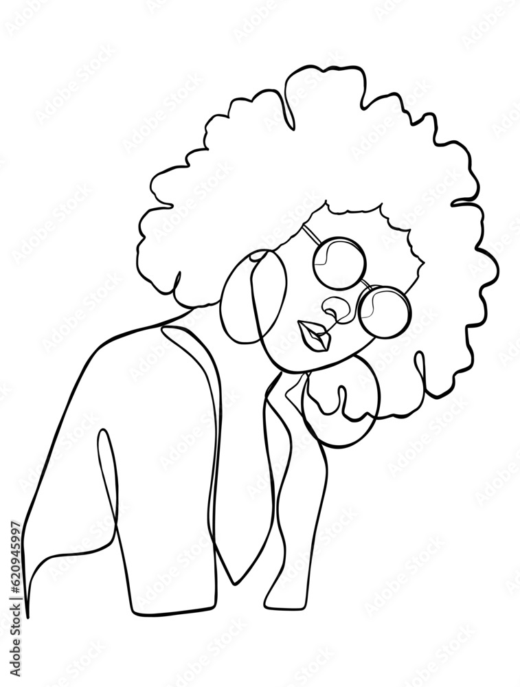 Continuous one line drawing of beautiful black woman. Vector ...