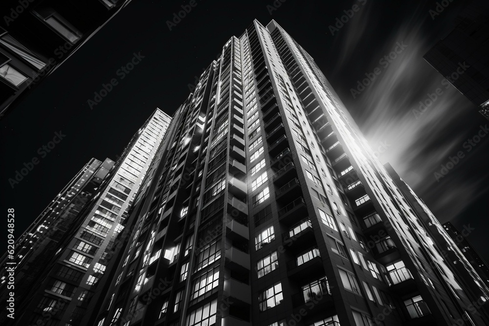 Black and white photo of high-rise buildings in Hong Kong. Stock Photo ...