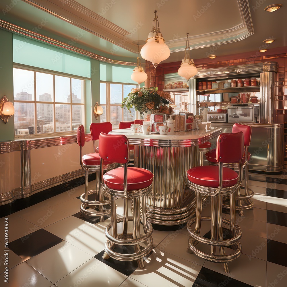 1950s diner-inspired room checkered patterns retro diner furniture ...