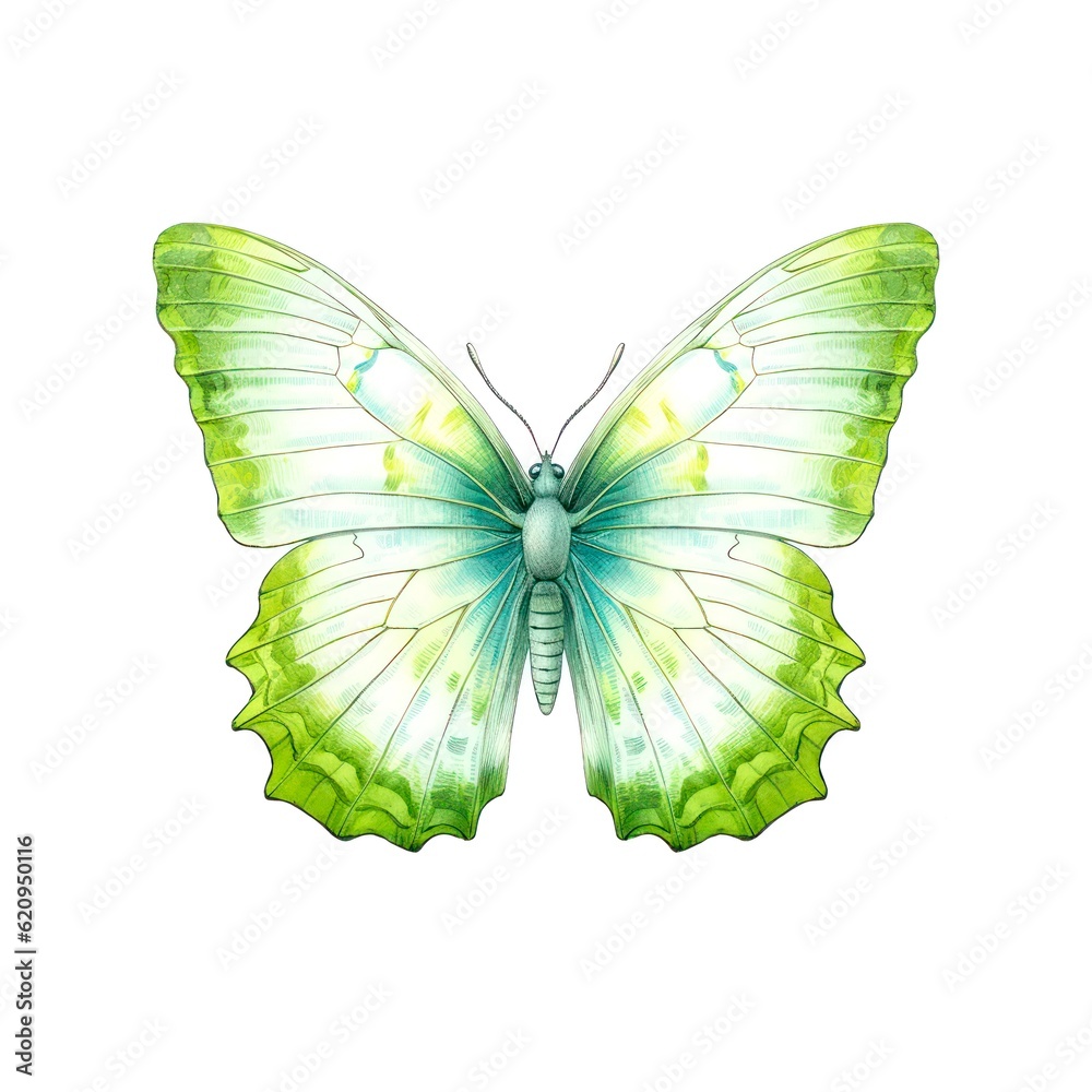 Beautiful light green butterfly isolated on white background in ...