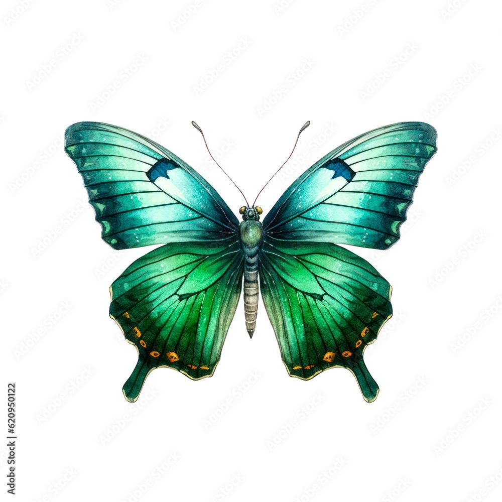 Beautiful dark green butterfly isolated on white background in ...