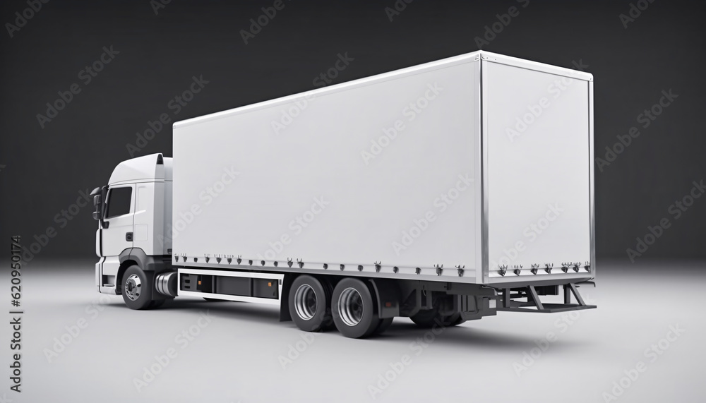 Cargo truck with blank side mock up on gray background, AI generated ...