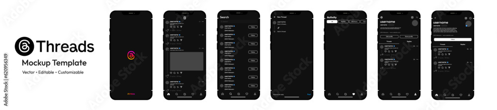 Dark Threads mockup social media template, new Threads post mockup ...