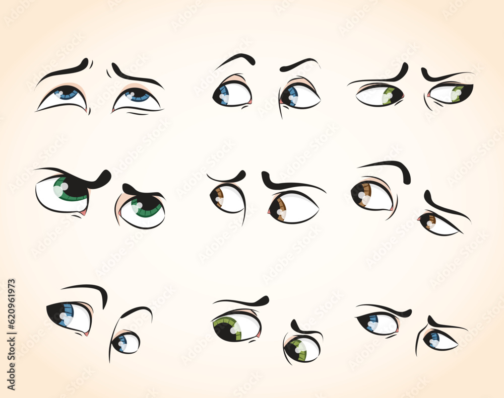 Funny cartoon eyes. Human eye, angry and happy facial eyes expressions ...