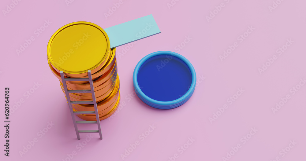 A diving tower in the form of gold coins, an inflatable pool with water ...