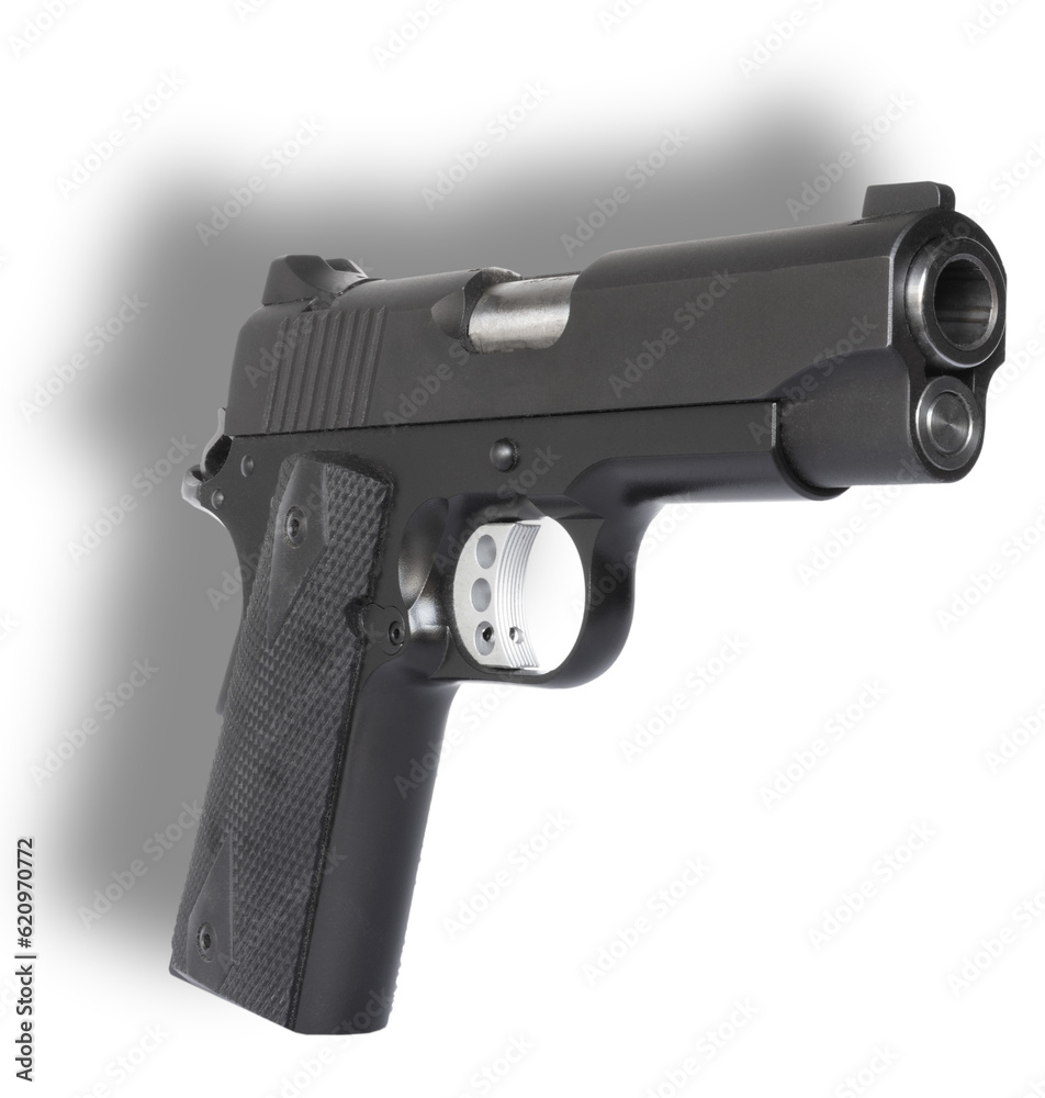Dropshadow behind a big bore 1911 pistol chambered in 45 Stock Photo | Adobe Stock
