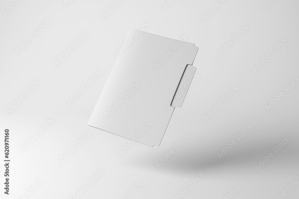 White office folder floating in mid air on white background in ...