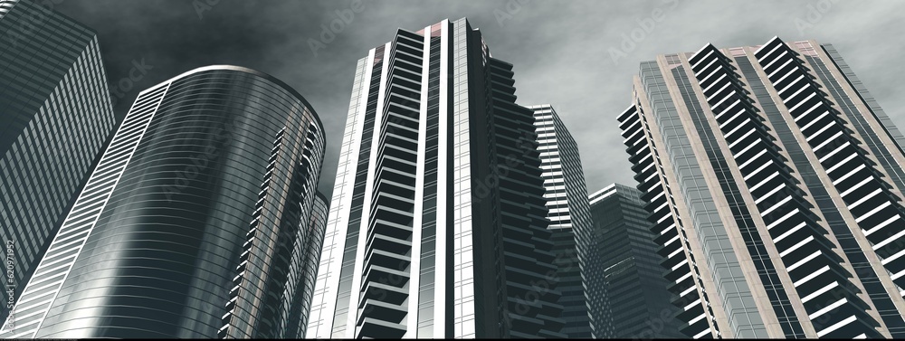 Skyscrapers, high-rise buildings from below against the background of ...