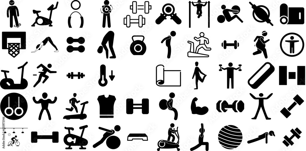 Big Set Of Exercise Icons Set Hand-Drawn Linear Concept Pictogram ...