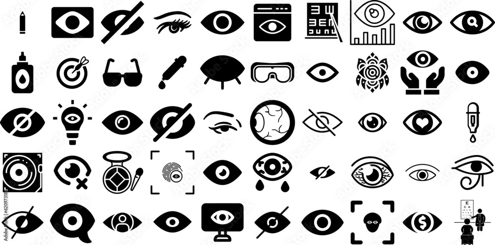 Big Set Of Eye Icons Bundle Black Drawing Glyphs Vision, Mark ...