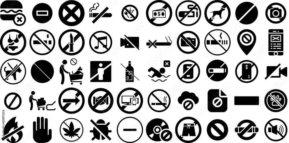 Mega Set Of Forbidden Icons Pack Hand-Drawn Isolated Cartoon Pictograms ...