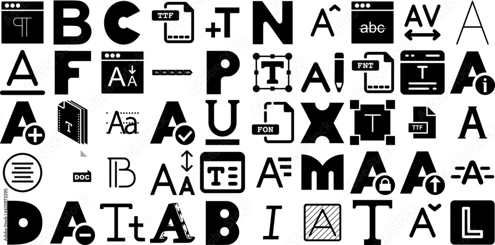 Big Collection Of Font Icons Pack Hand-Drawn Isolated Cartoon Web Icon ...