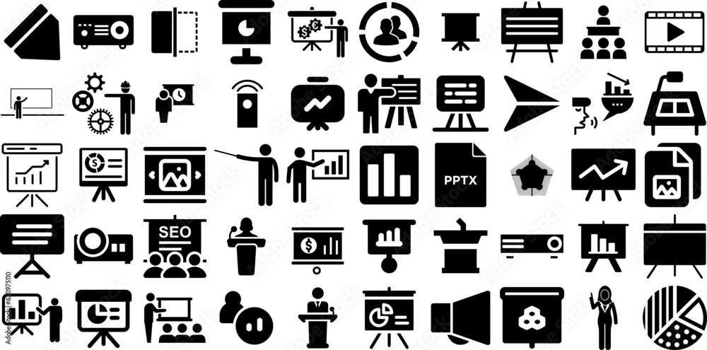 Huge Collection Of Presentation Icons Pack Hand-Drawn Black Simple ...