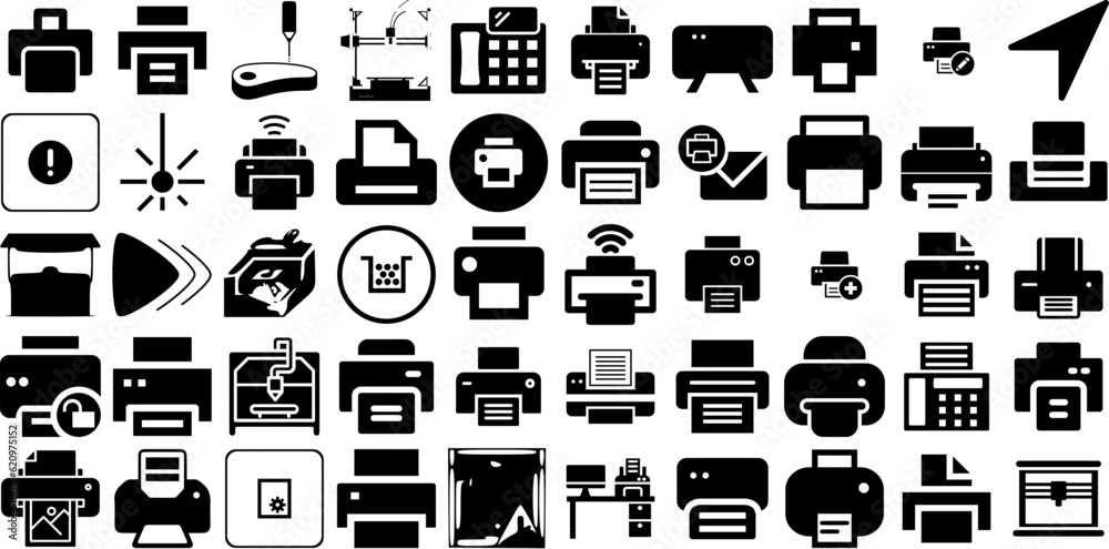 Big Set Of Printer Icons Bundle Solid Vector Symbol Printing, Plotter ...