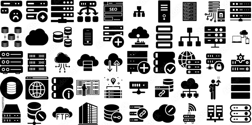 Huge Set Of Server Icons Pack Hand-Drawn Isolated Concept Signs ...