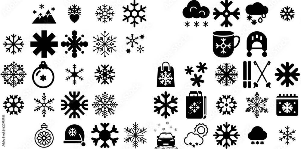 Huge Collection Of Snowflake Icons Pack Flat Infographic Silhouette ...