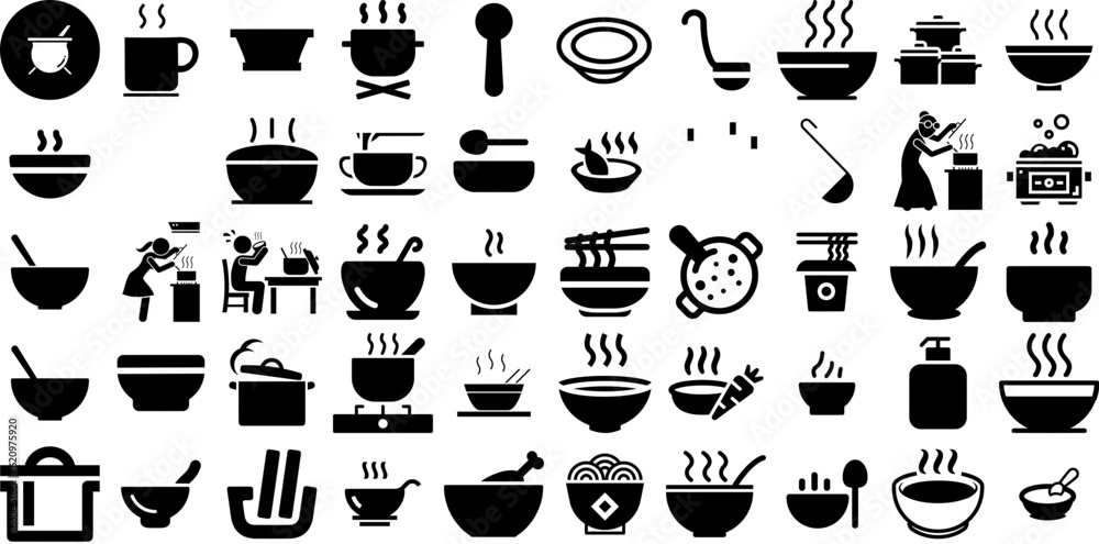 Big Collection Of Soup Icons Pack Hand-Drawn Solid Infographic ...