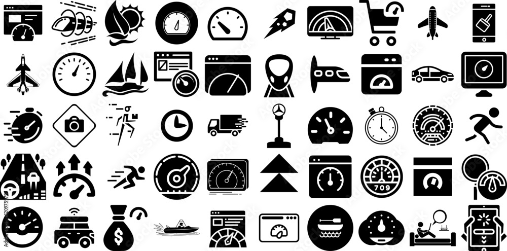 Mega Set Of Speed Icons Bundle Hand-Drawn Linear Concept Elements ...