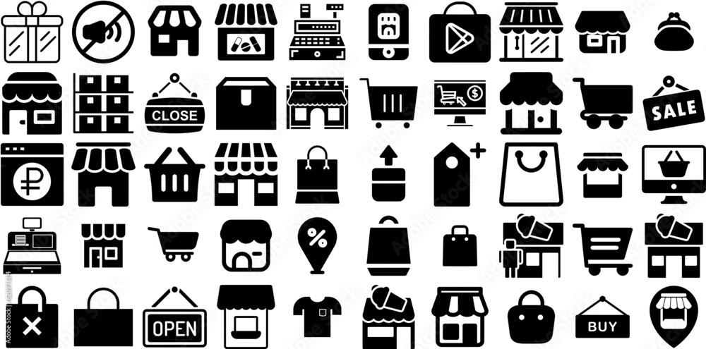 Huge Set Of Store Icons Pack Hand-Drawn Isolated Infographic Symbol ...