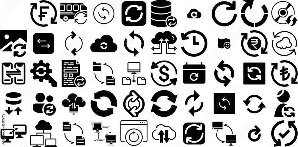 Huge Set Of Sync Icons Set Linear Cartoon Silhouette Icon, Refresh ...