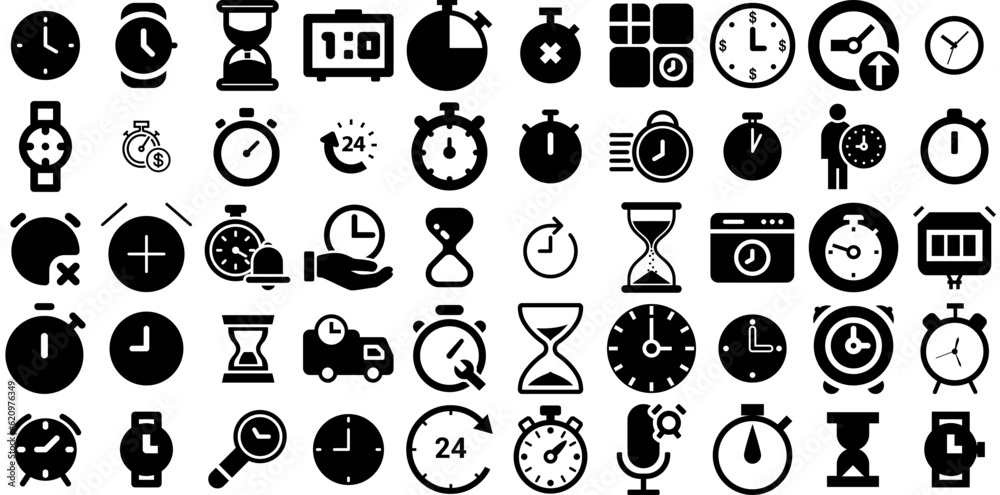 Mega Collection Of Timer Icons Bundle Hand-Drawn Linear Drawing Symbol ...