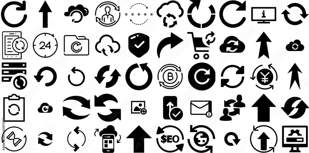 Mega Set Of Update Icons Bundle Isolated Cartoon Symbols Tool, Restore ...