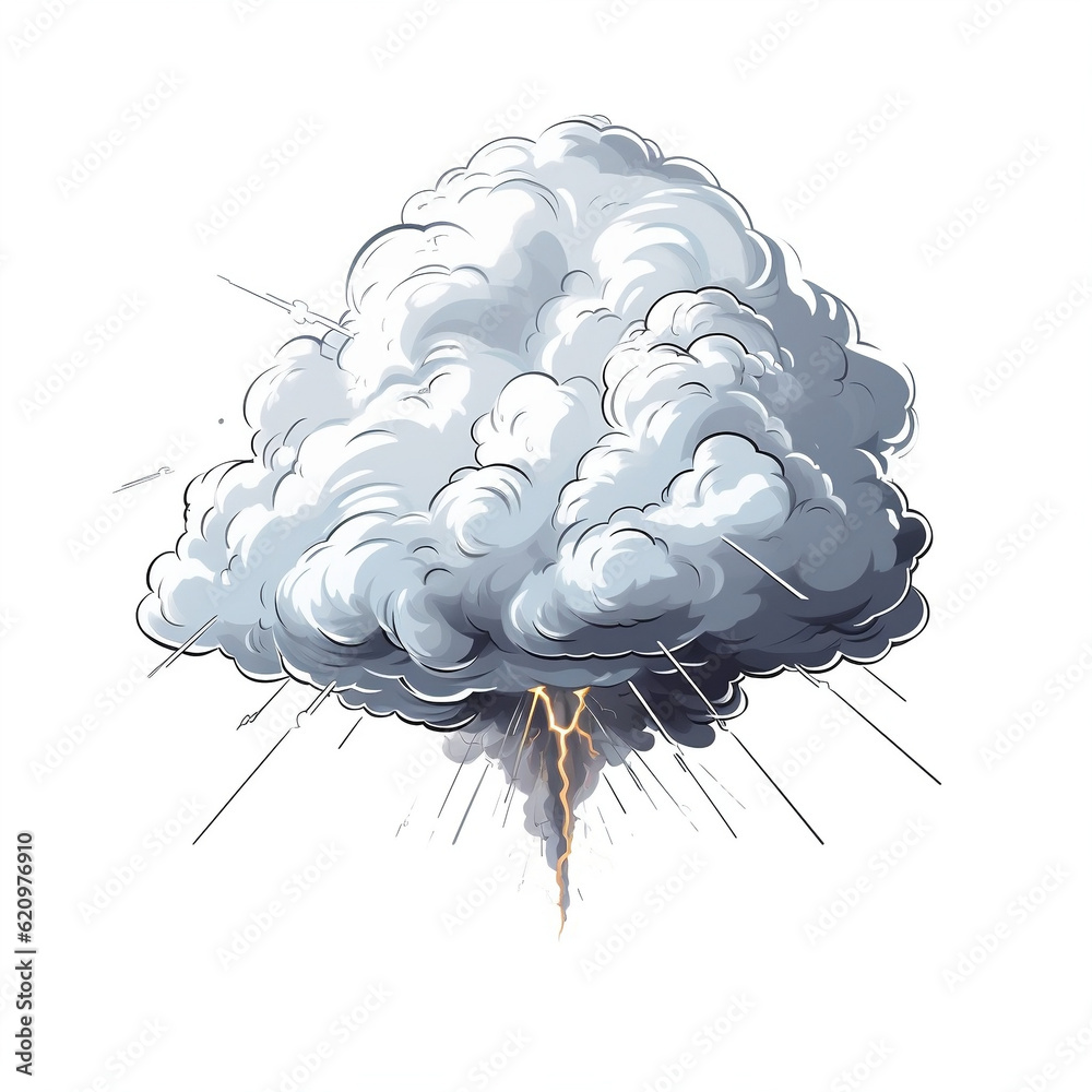 gray storm cloud with a lightning bolt,vector drawing,white background Immerse yourself in the ...