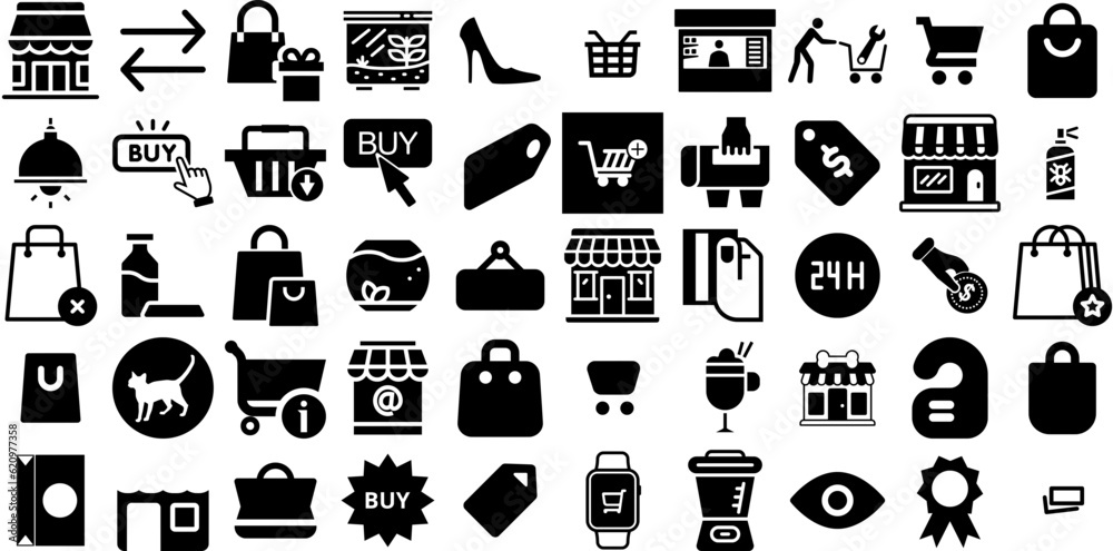 Huge Set Of Shop Icons Set Hand-Drawn Black Drawing Elements Open, Icon ...