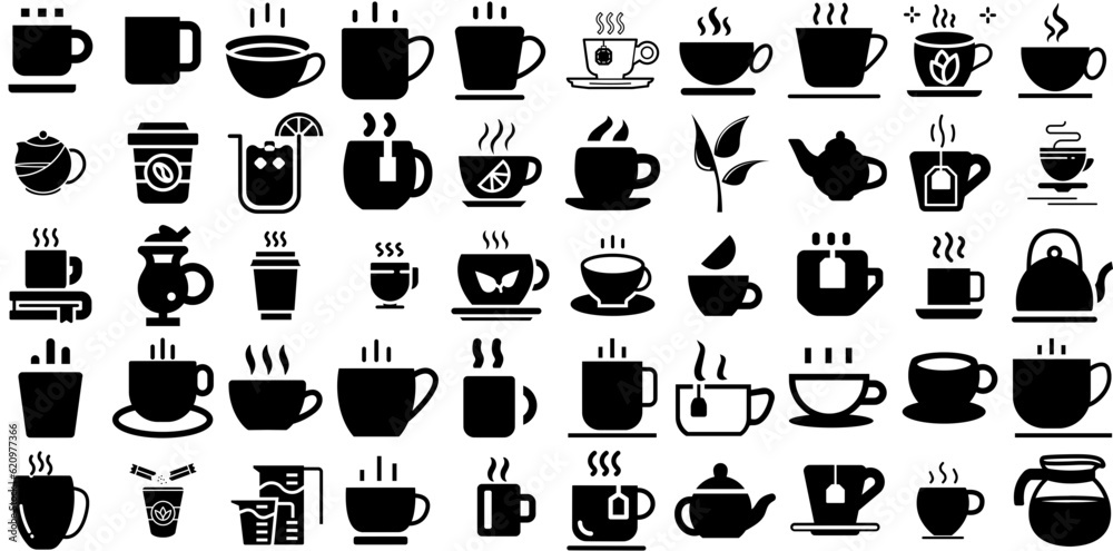 Massive Set Of Tea Icons Pack Solid Drawing Glyphs Milk, Icon, Symbol ...