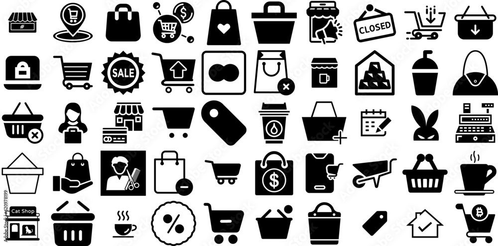 Massive Collection Of Shop Icons Collection Black Infographic Pictogram ...