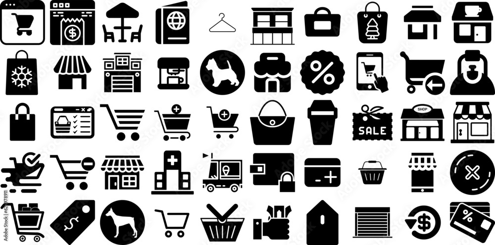 Big Collection Of Shop Icons Collection Flat Drawing Pictogram Icon ...