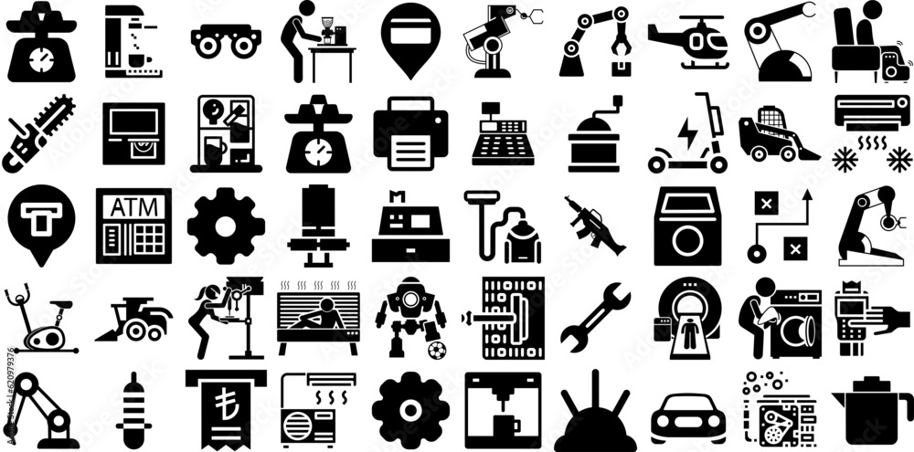 Big Collection Of Machine Icons Set Black Vector Web Icon Maintain ...
