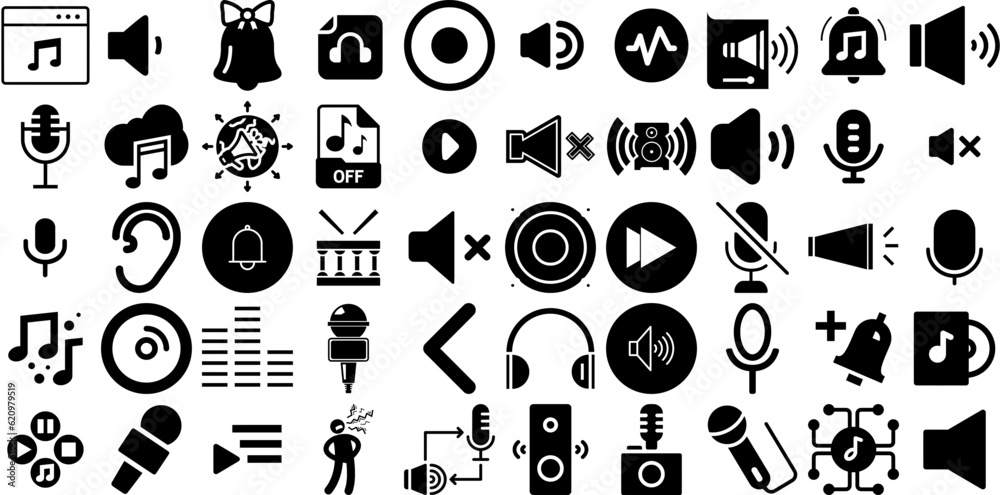 Massive Set Of Sound Icons Bundle Hand-Drawn Linear Simple Pictograms ...