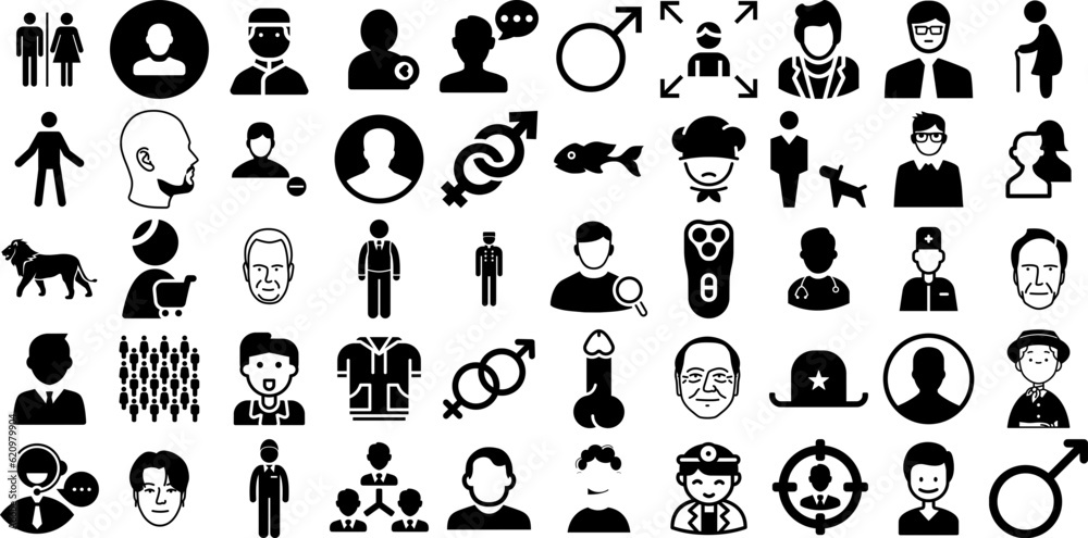 Massive Collection Of Male Icons Pack Hand-Drawn Linear Simple Symbols ...