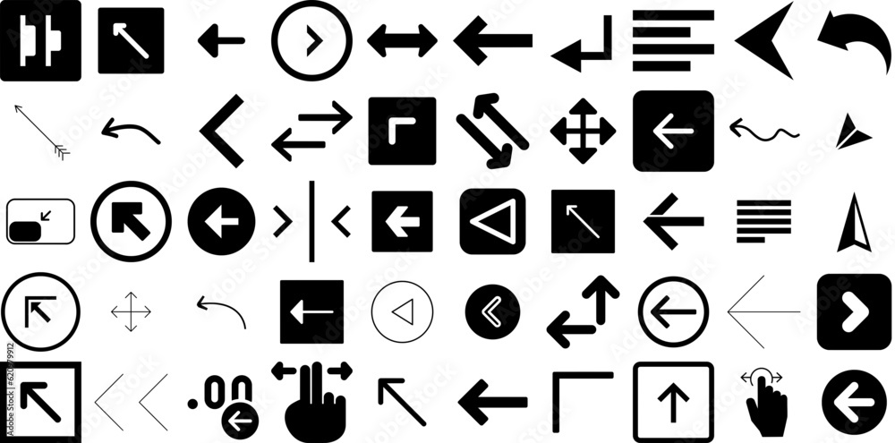 Big Collection Of Left Icons Set Flat Concept Clip Art Cursor, Way ...