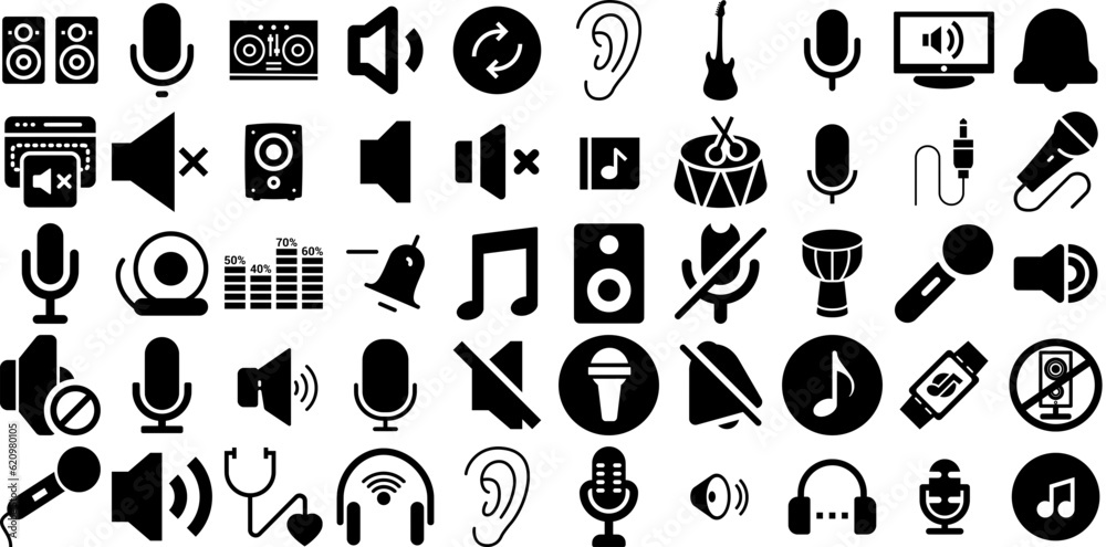 Massive Collection Of Sound Icons Bundle Hand-Drawn Solid Modern Web ...