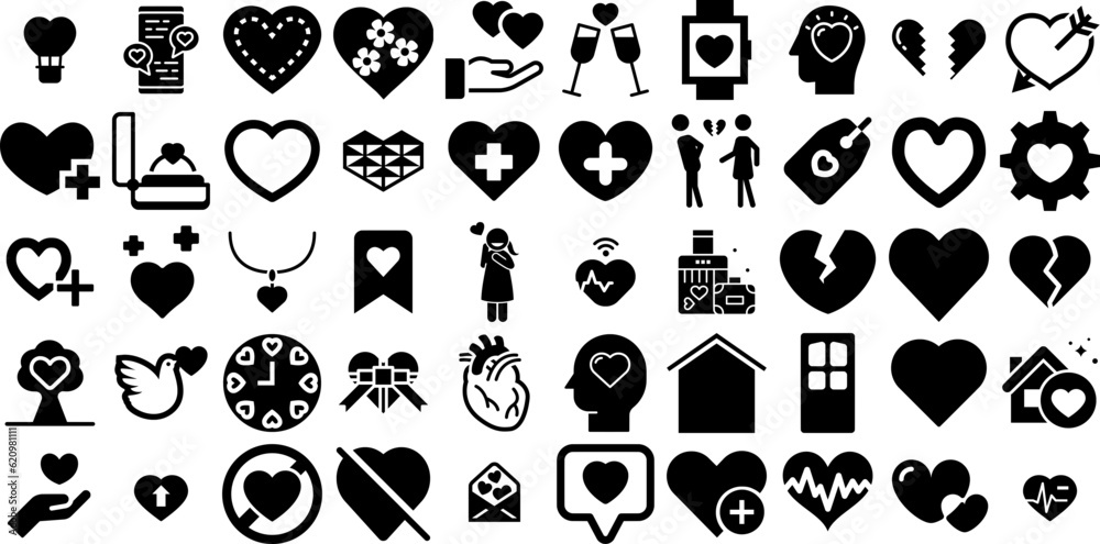 Huge Collection Of Heart Icons Pack Hand-Drawn Isolated Vector Glyphs ...