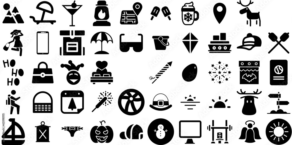 Massive Set Of Holiday Icons Pack Flat Concept Silhouette Holiday Maker ...