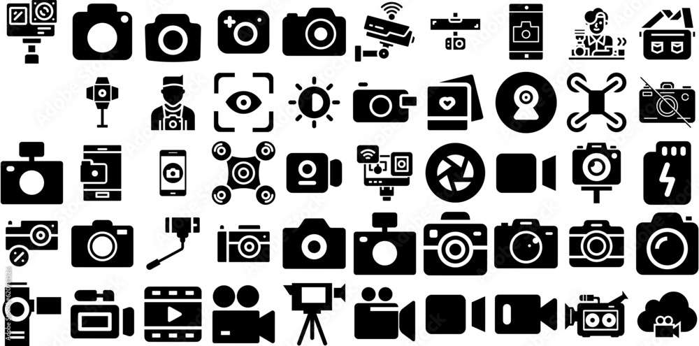 Big Collection Of Camera Icons Pack Flat Vector Pictograms Silhouette ...