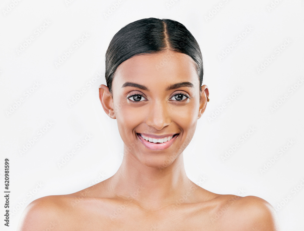 Beauty, face and portrait a happy woman with natural skin care isolated ...
