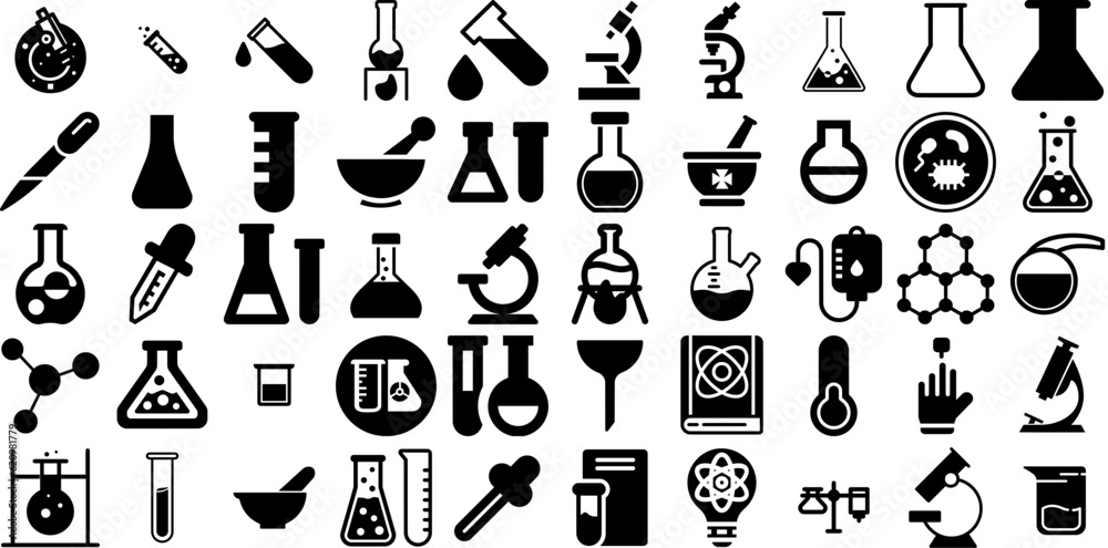 Vetor de Huge Collection Of Laboratory Icons Set Flat Infographic ...