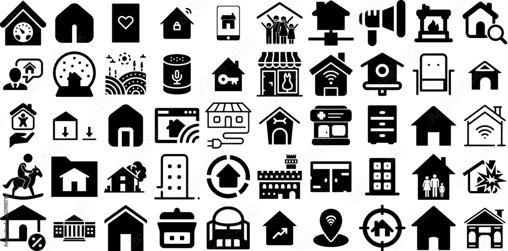 Massive Set Of House Icons Collection Isolated Modern Pictogram Roof ...