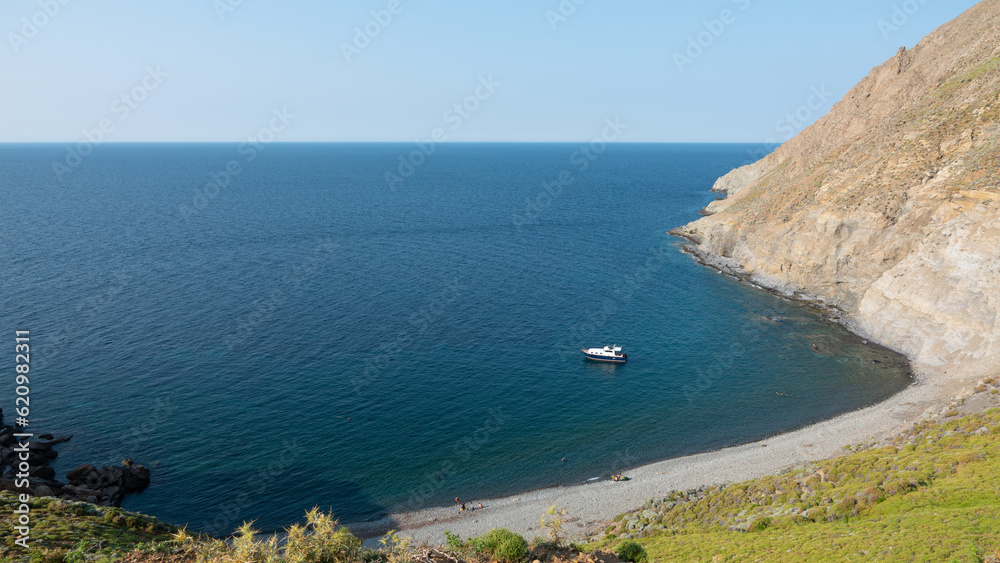 Wide angle view of Blue bay (Mavi Koy) seascape next to Gokceada Yildiz ...