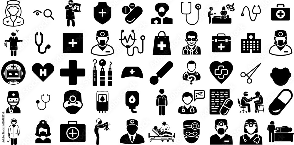 Huge Collection Of Doctor Icons Set Hand-Drawn Isolated Design ...