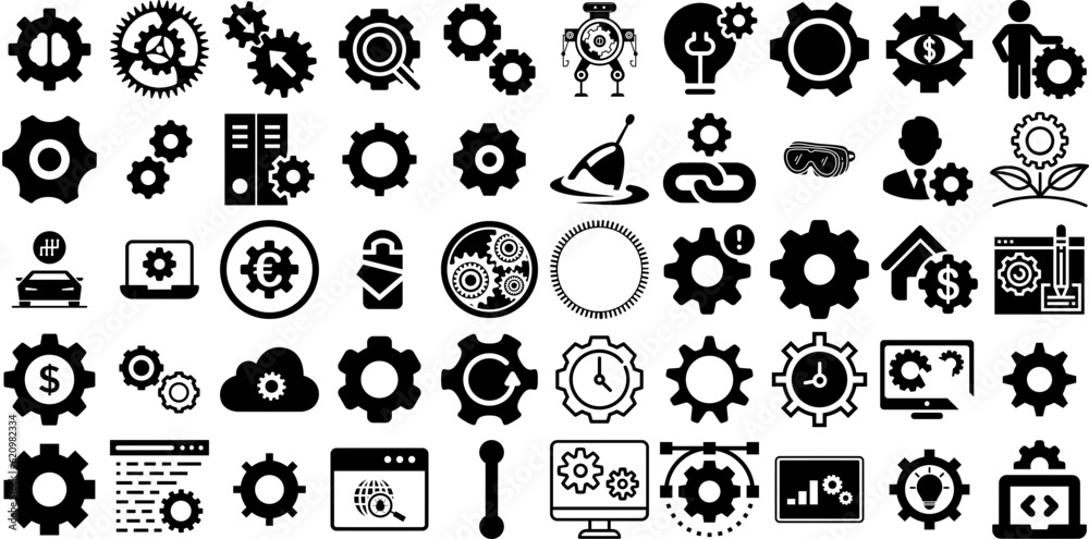 Mega Set Of Gear Icons Pack Hand-Drawn Isolated Drawing Elements ...