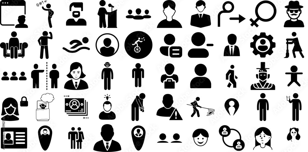 Mega Set Of Person Icons Collection Black Drawing Symbols Sweet ...