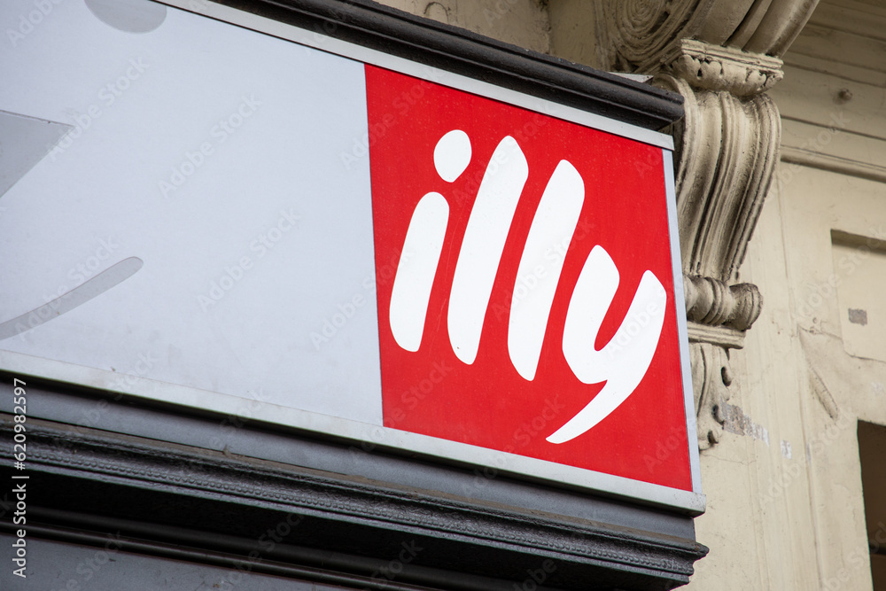 Illy coffee shop red sign logo cafe leading Italian coffee makers text ...