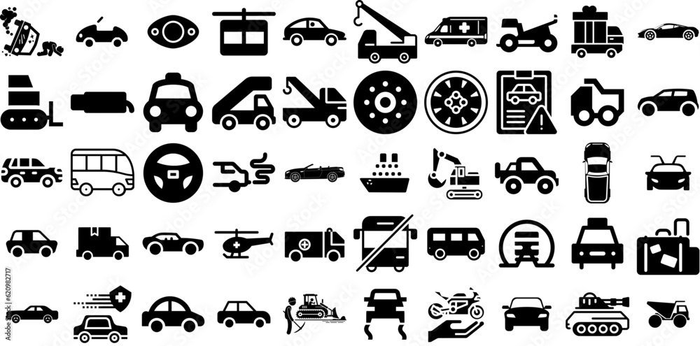 Big Set Of Vehicle Icons Pack Isolated Vector Glyphs Coin, Wheel, Icon ...