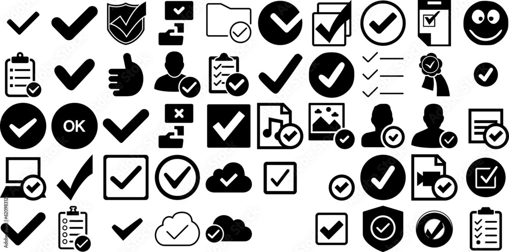 Vetor de Huge Set Of Accept Icons Pack Isolated Drawing Silhouettes ...
