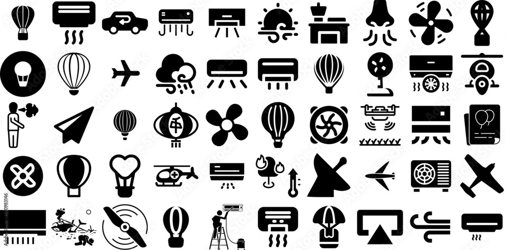 Mega Collection Of Air Icons Pack Hand-Drawn Linear Modern Clip Art Gun ...